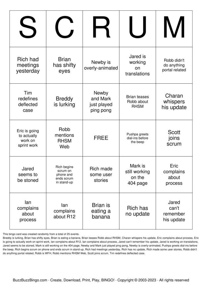SCRUM Bingo Cards to Download, Print and Customize!