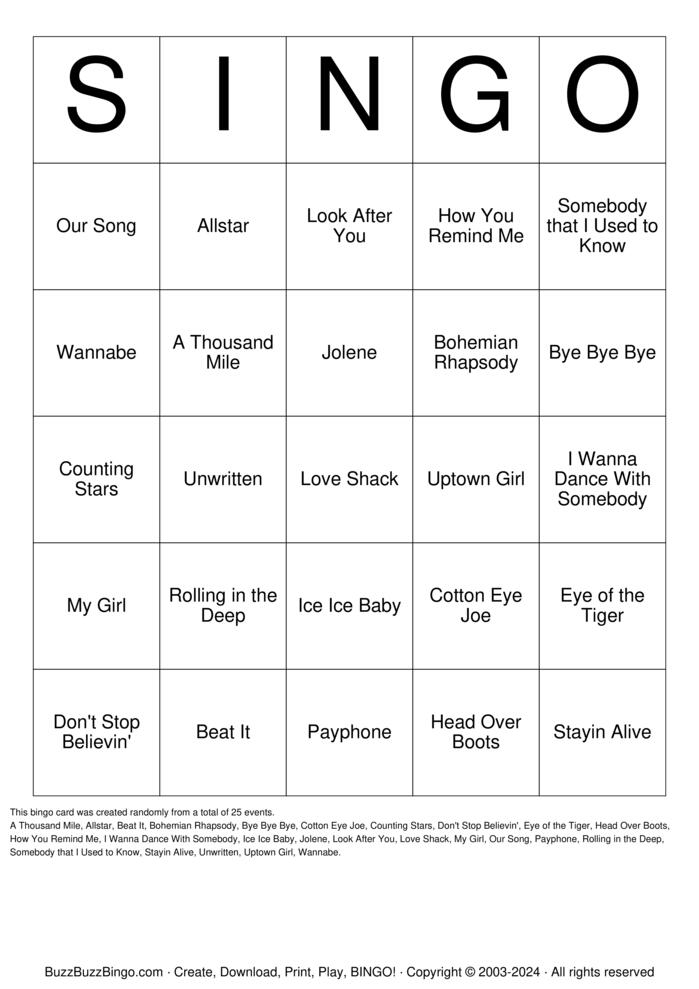 SINGO - CLASSIC Bingo Cards to Download, Print and Customize!