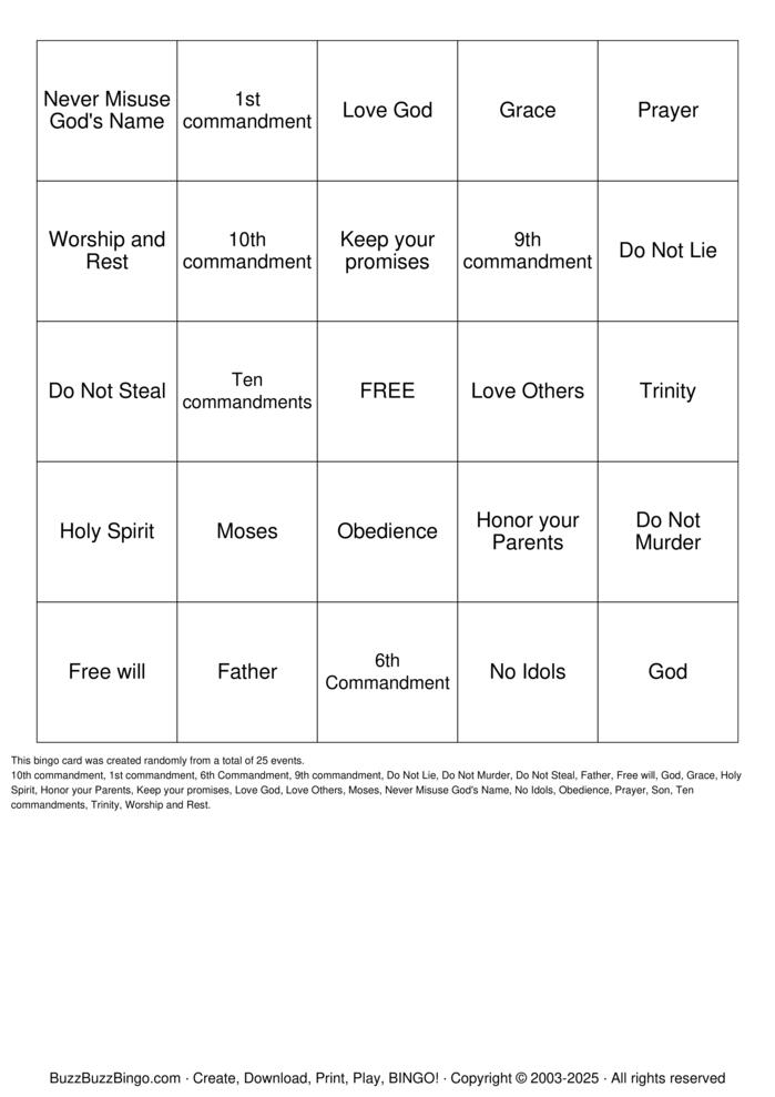 The 10 Commandments Bingo Cards to Download, Print and Customize!