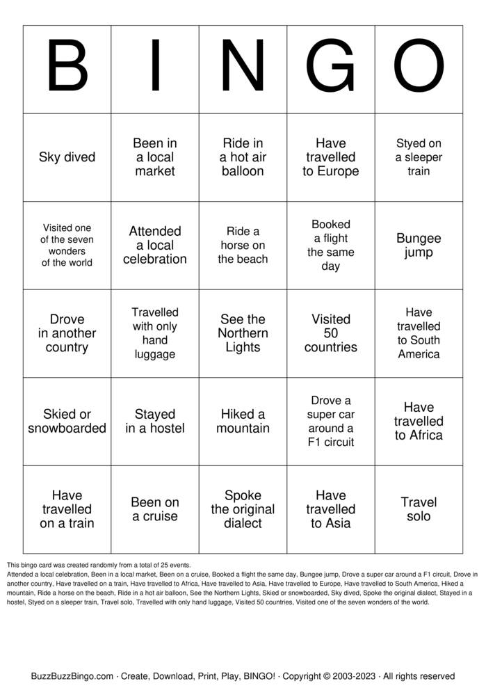 Travel Bingo Cards to Download, Print and Customize!