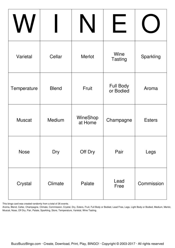 Wine Bingo Bingo Cards to Download, Print and Customize!
