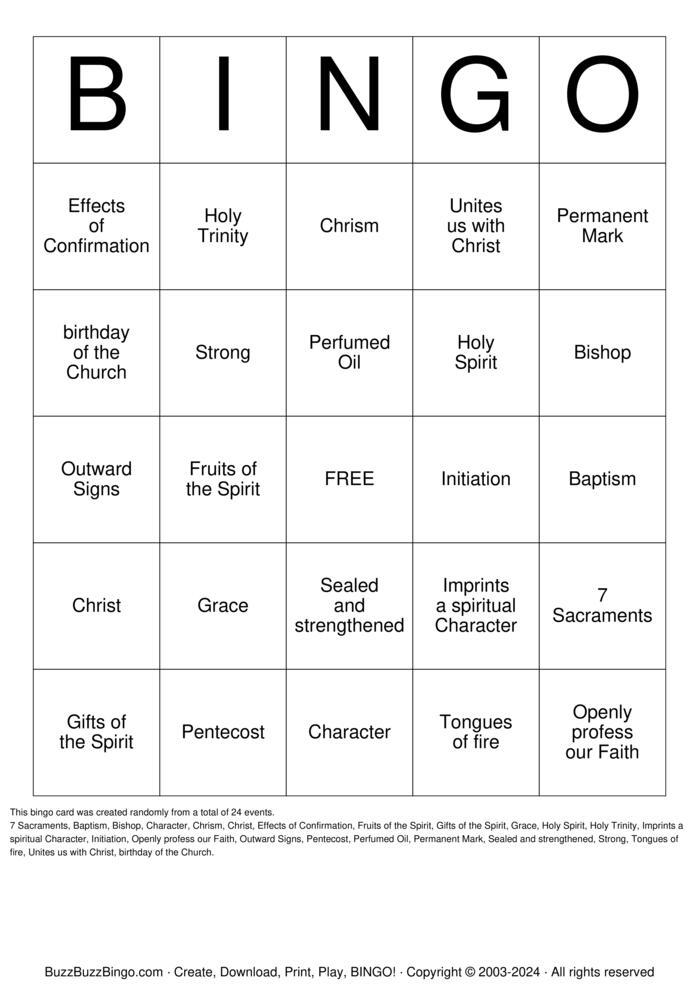 holy spirit Bingo Cards to Download, Print and Customize!