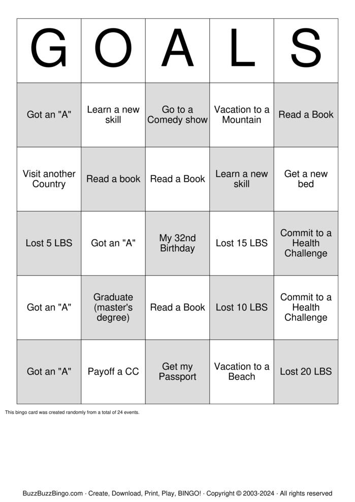 2025 Goals Bingo Cards to Download, Print and Customize!