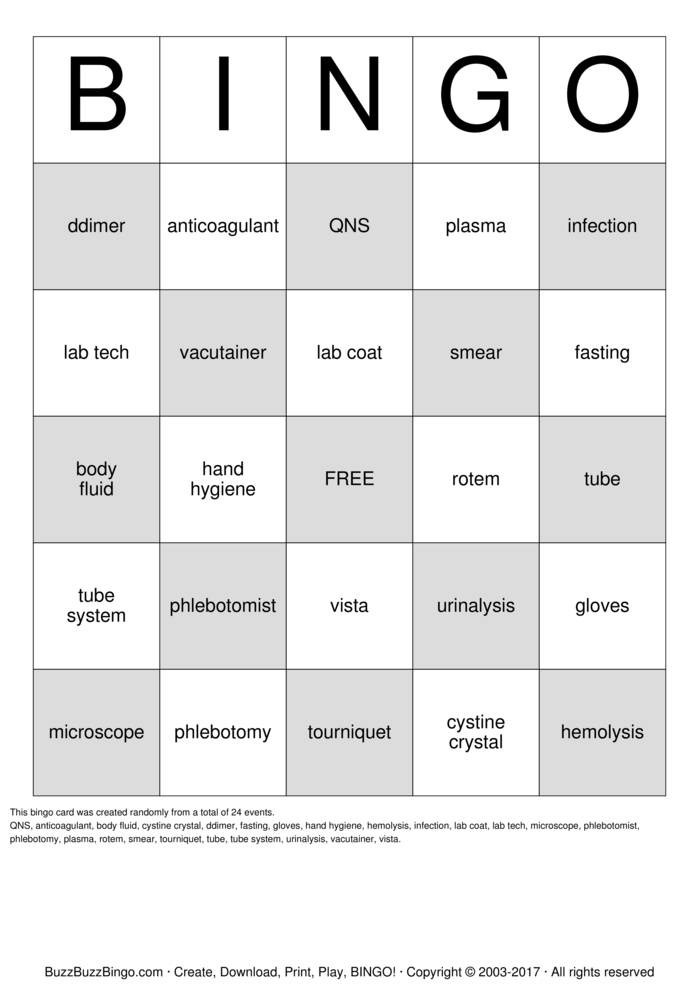 Clinical Lab Bingo!! Bingo Cards to Download, Print and Customize!