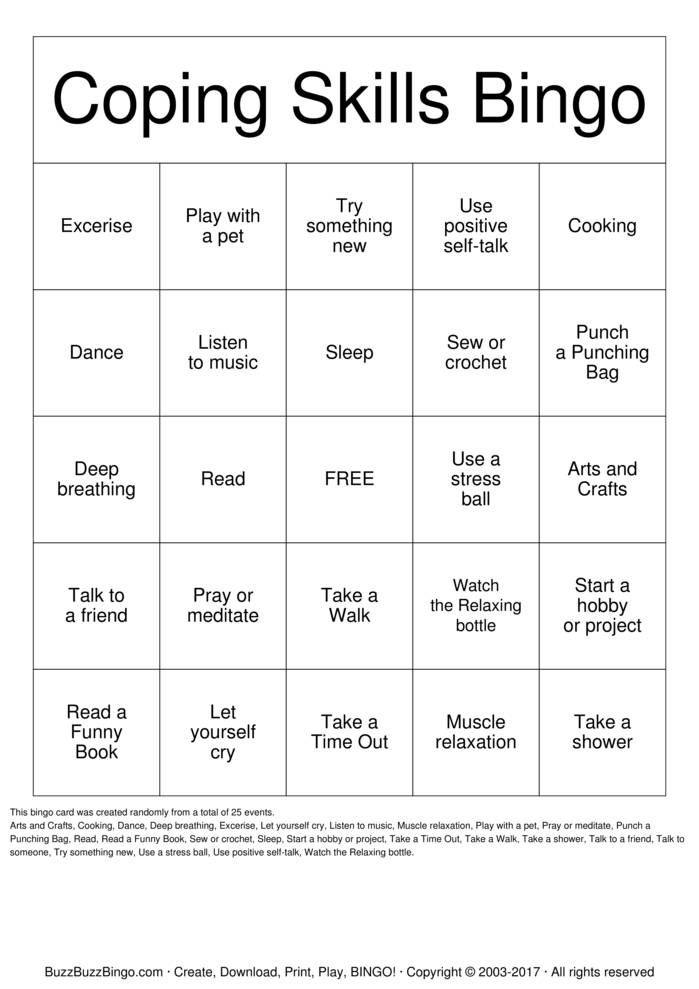 Coping Skills Bingo Cards to Download, Print and Customize!
