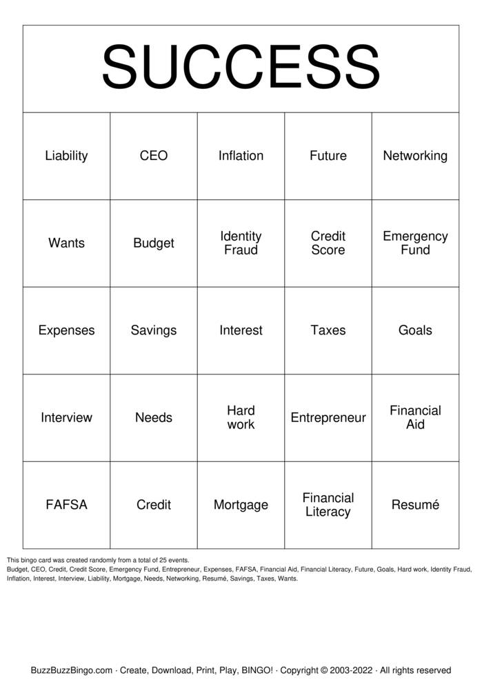 Financial Literacy Bingo Cards to Download, Print and Customize!