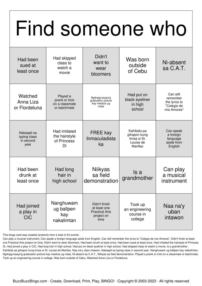 Find someone who Bingo Cards to Download, Print and Customize!
