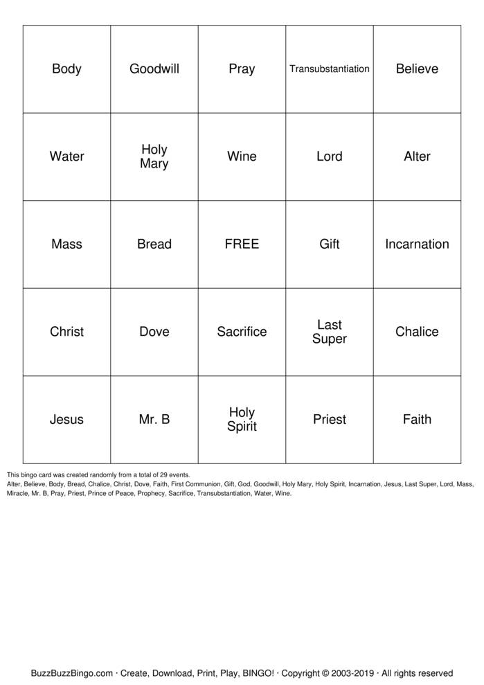 First Eucharist Bingo Cards First Communion Bingo | TPT