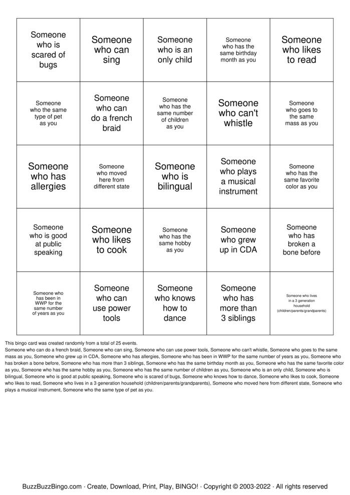 Friendship Bingo Bingo Cards to Download, Print and Customize!