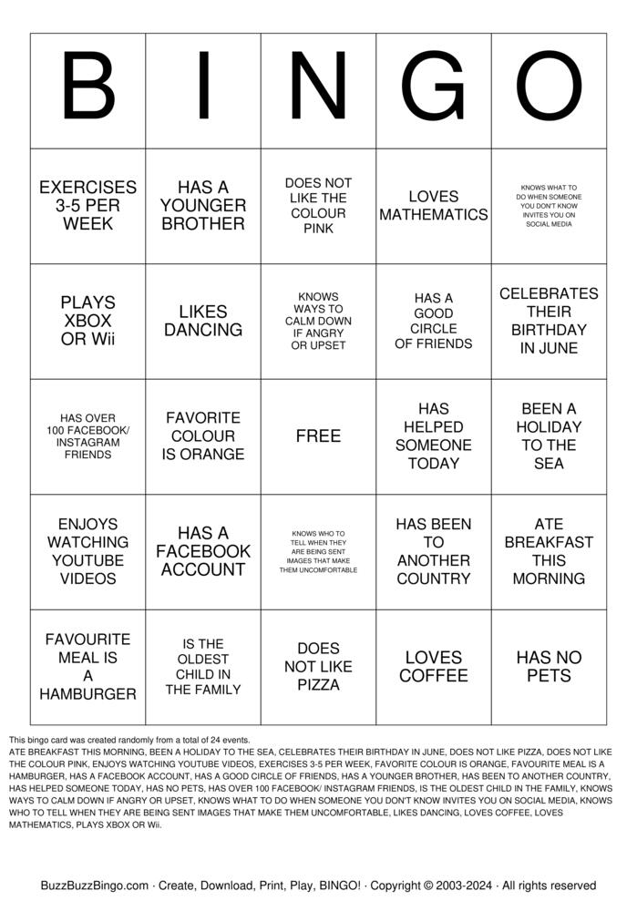 Getting to know you BINGO Bingo Cards to Download, Print and Customize!