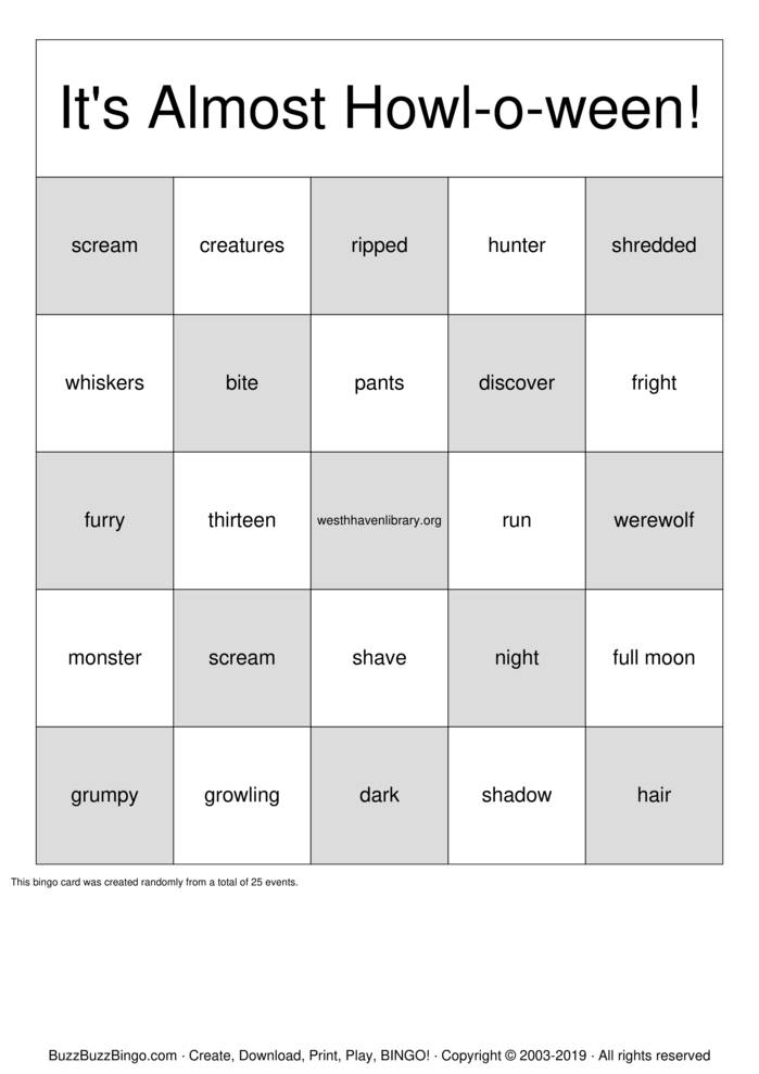 Howl-o-ween Bingo Cards to Download, Print and Customize!