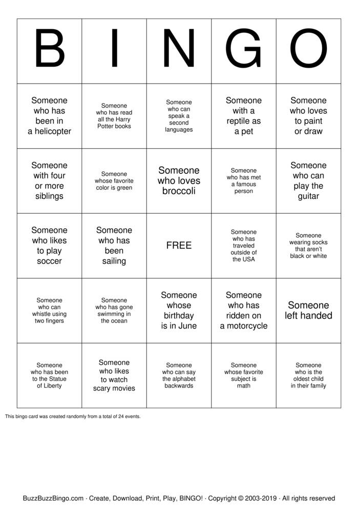Human Scavenger Hunt Bingo Cards to Download, Print and Customize!