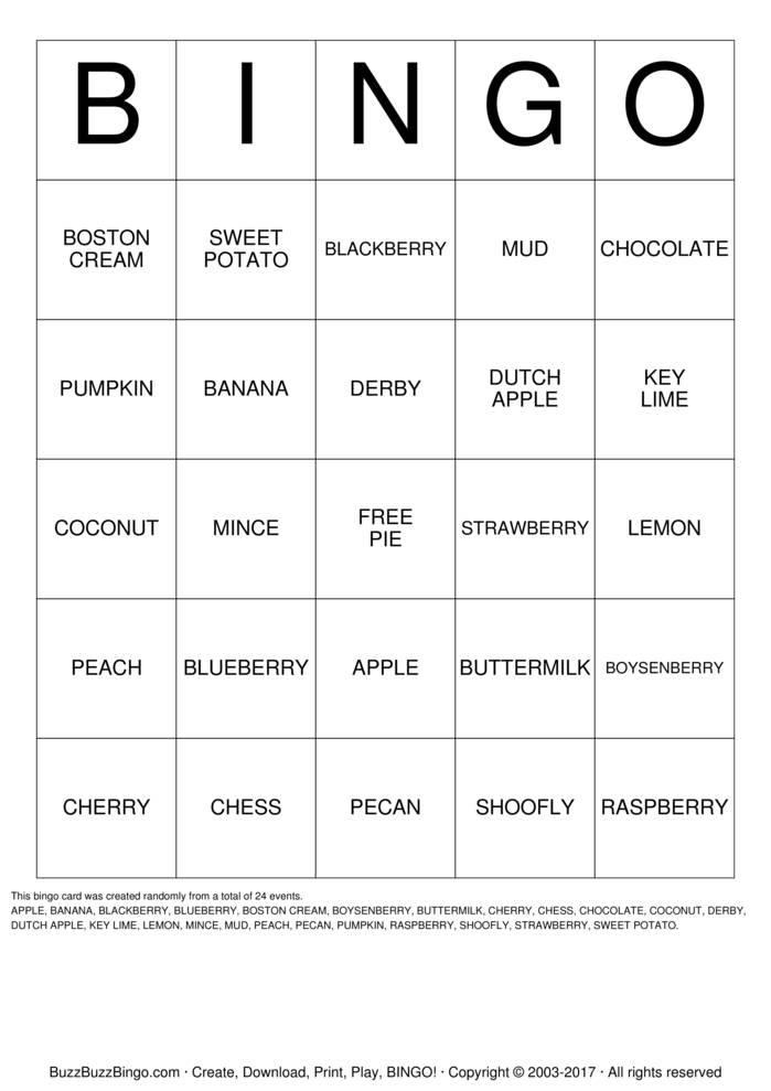 Just Have Pie Bingo Cards to Download, Print and Customize!