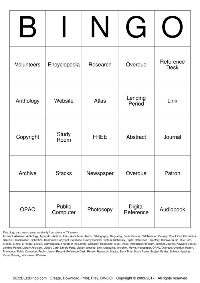 Library Bingo Bingo Cards to Download, Print and Customize!