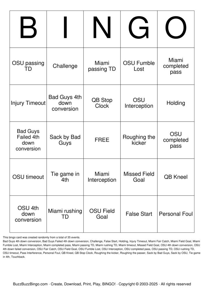 Ohio State Football Bingo Cards to Download, Print and Customize!