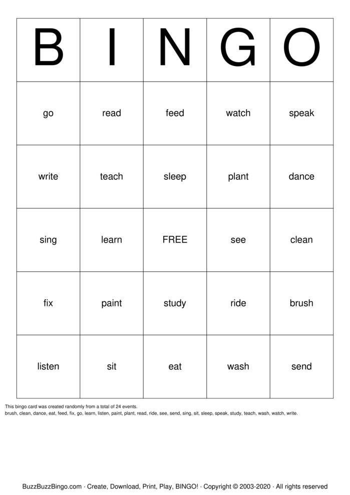 Past Tense Verbs Bingo Cards to Download, Print and Customize!