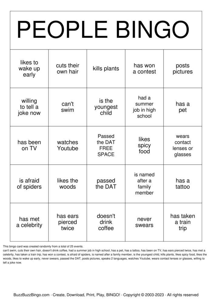 People Bingo Bingo Cards to Download, Print and Customize!