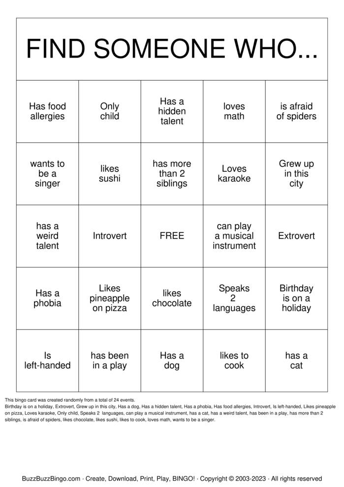 Psych Human Bingo Bingo Cards to Download, Print and Customize!