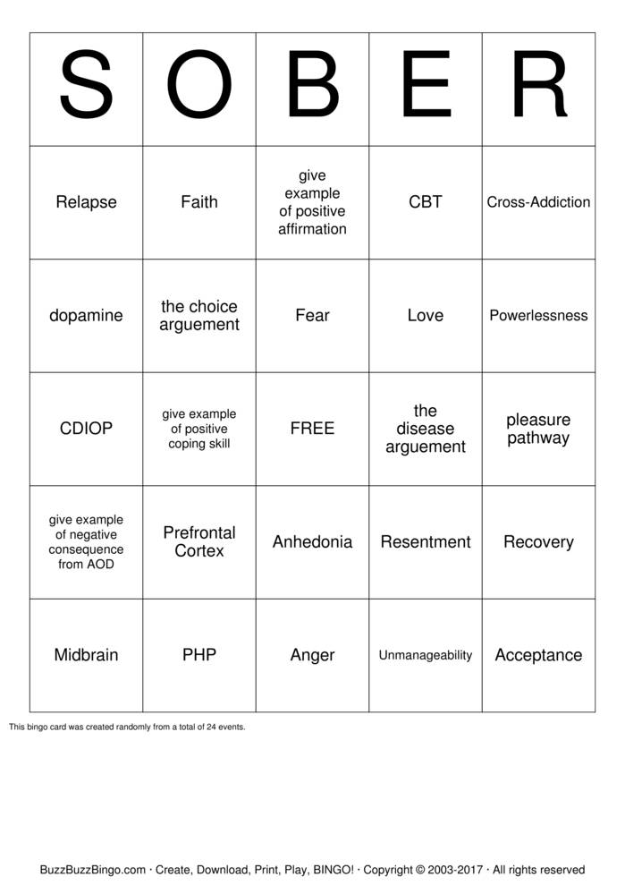Recovery Bingo Cards To Download Print And Customize Recovery Bingo Cards To Download Print And Customize