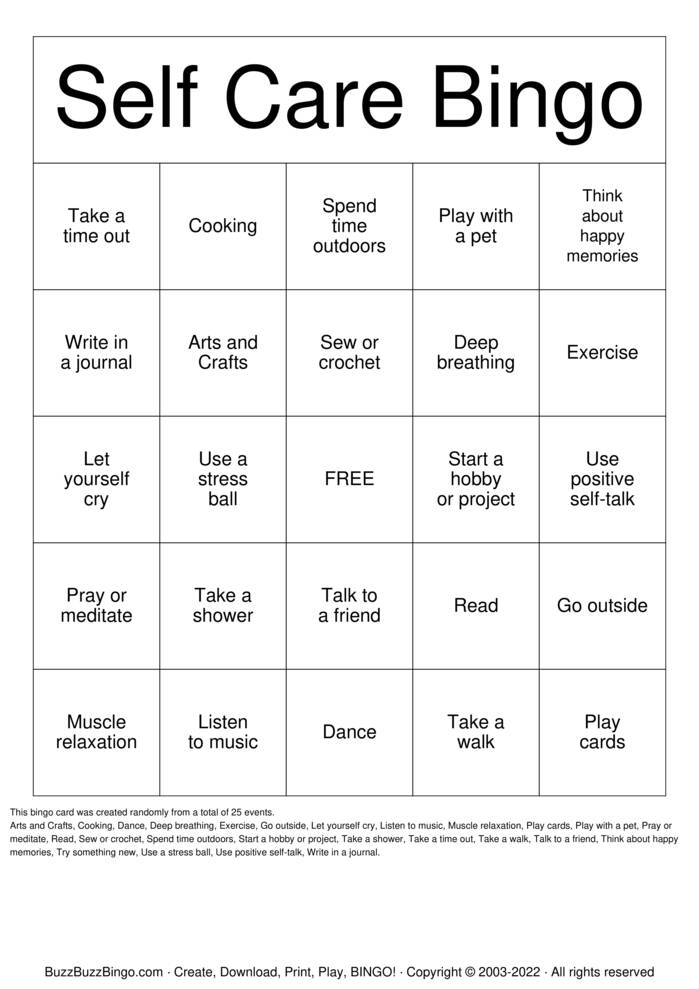 Self-Care Bingo Bingo Cards to Download, Print and Customize!