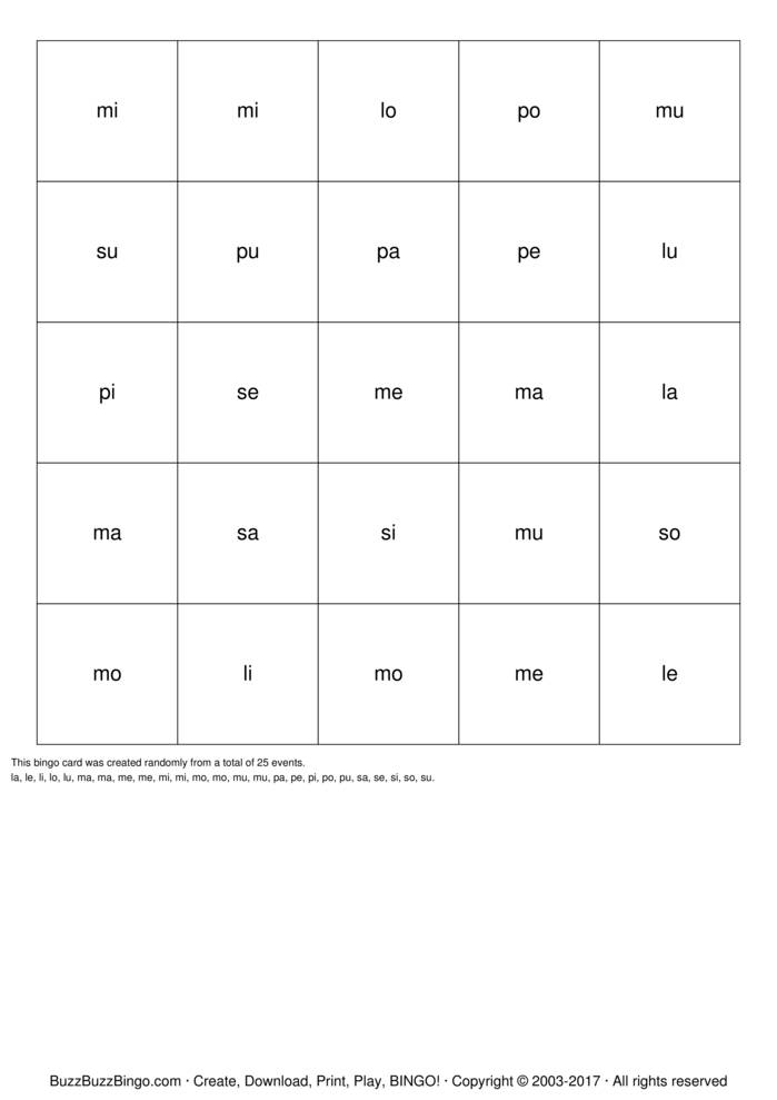 Silabas Bingo Cards to Download, Print and Customize!