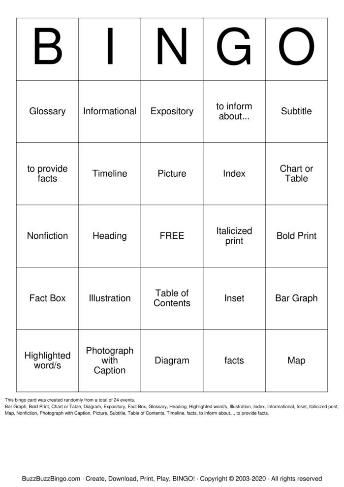 TEXT FEATURES Bingo Cards to Download, Print and Customize!