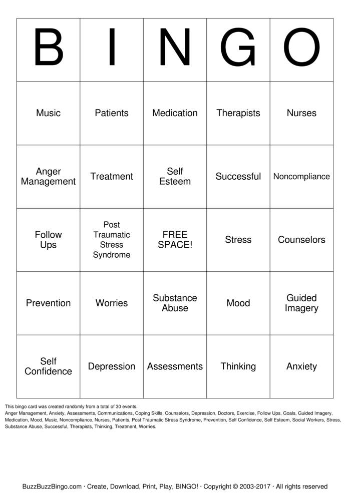 coping skills Bingo Cards to Download, Print and Customize!