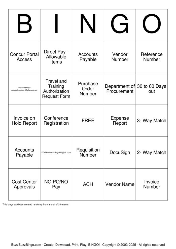 Accounts Payable Bingo Cards to Download, Print and Customize!