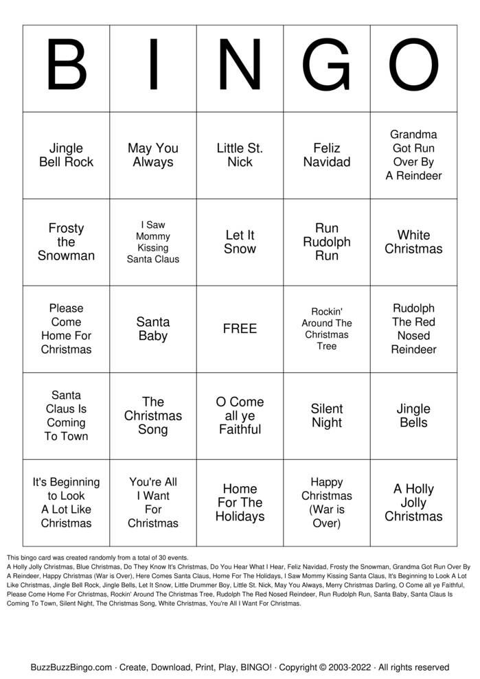 Christmas Songs Bingo Cards to Download, Print and Customize!