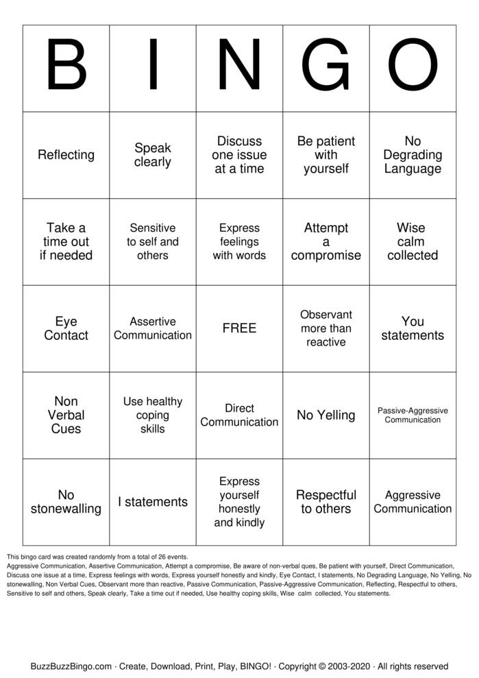 Communication Skills Bingo Cards to Download, Print and Customize!