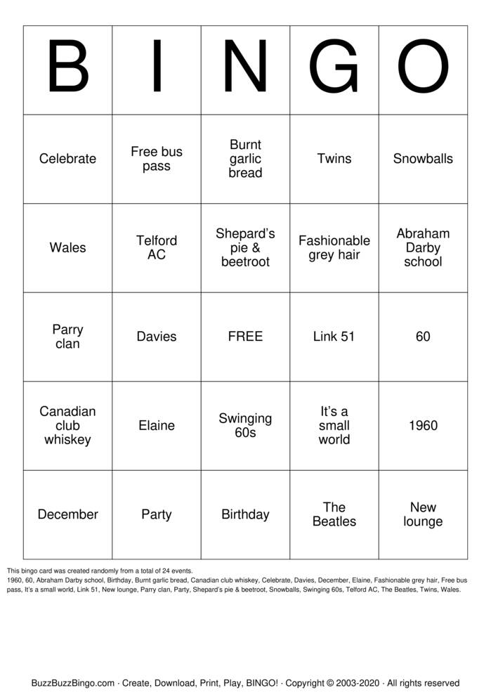 Elaines 60th Birthday Bingo Bingo Cards to Download, Print and Customize!