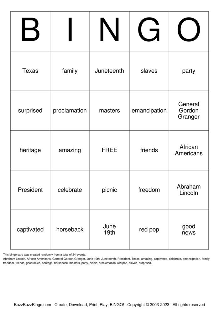 Juneteenth Bingo Cards to Download, Print and Customize!