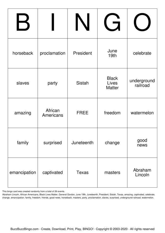 Juneteenth Bingo Cards to Download, Print and Customize!
