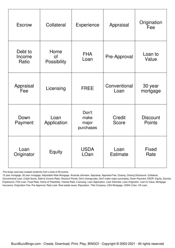 Mortgage Bingo Cards to Download, Print and Customize!