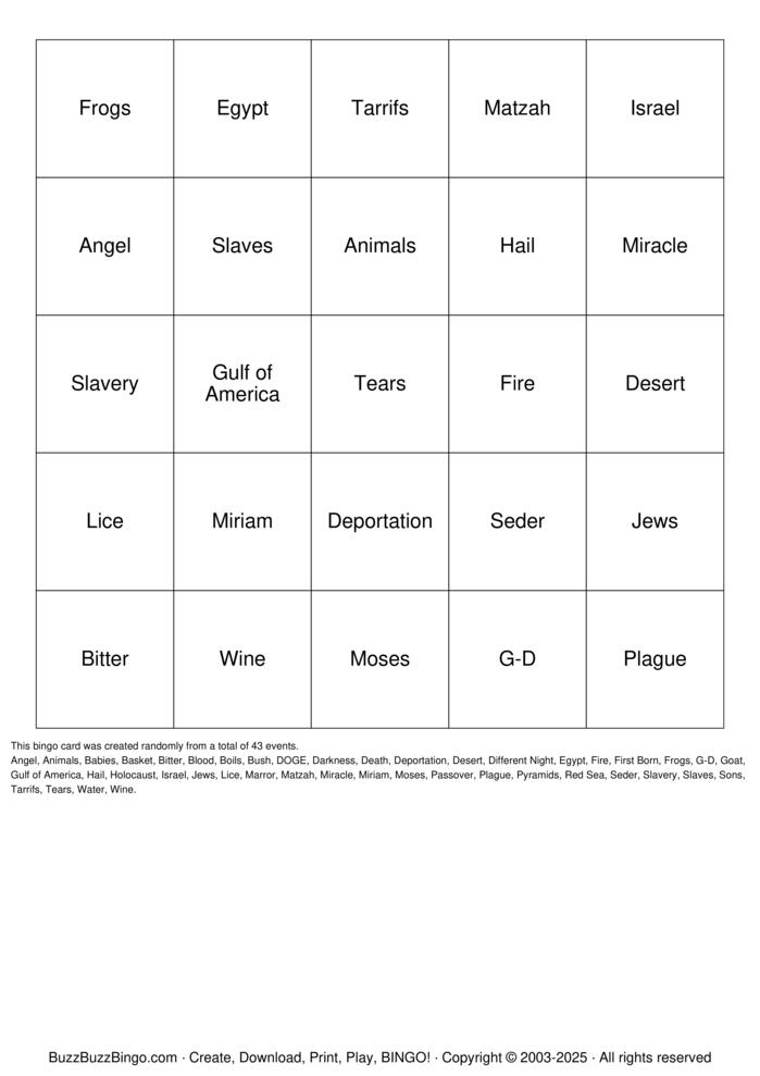 Passover Bingo Cards to Download, Print and Customize!