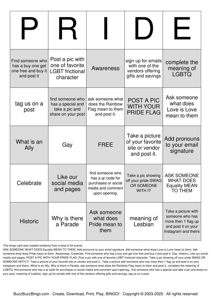 Pride Bingo Cards to Download, Print and Customize!