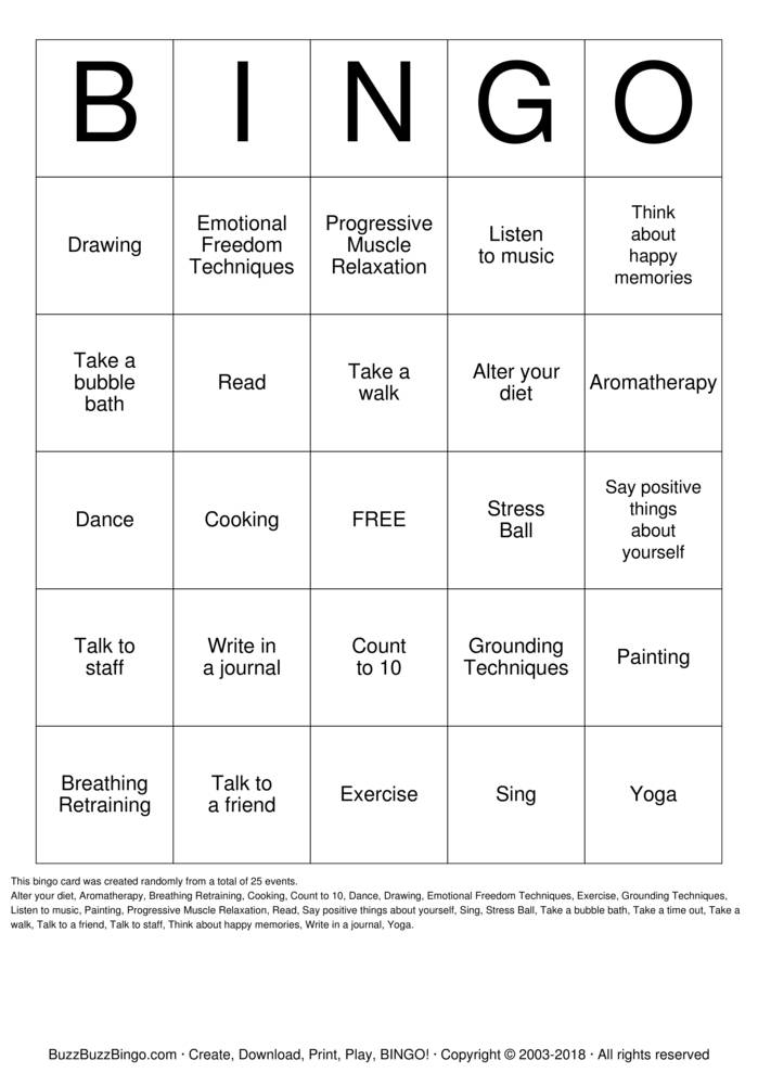 Stress Management Bingo Cards to Download, Print and Customize!