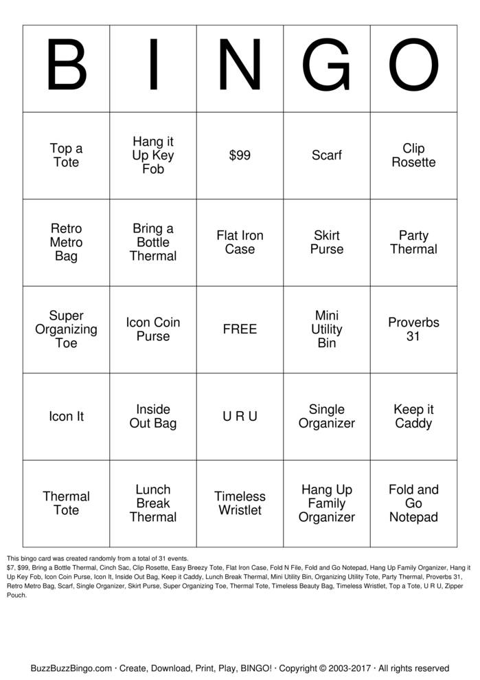 Thirty One Bingo Cards to Download, Print and Customize!