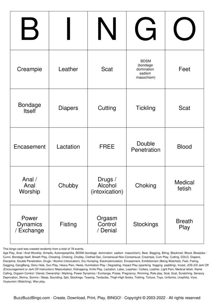 kink Bingo Cards to Download, Print and Customize!
