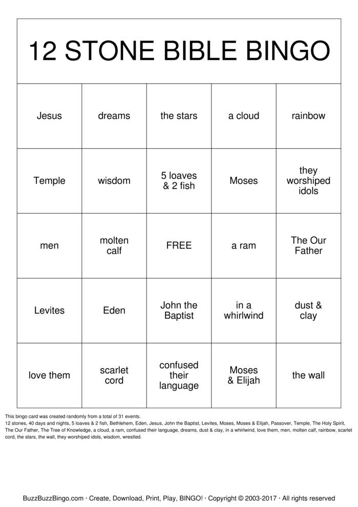 12 STONE Bingo Cards to Download, Print and Customize!
