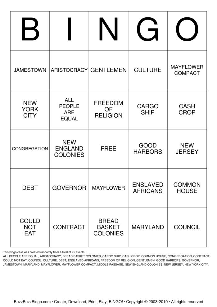 13 Colonies Bingo Cards to Download, Print and Customize!