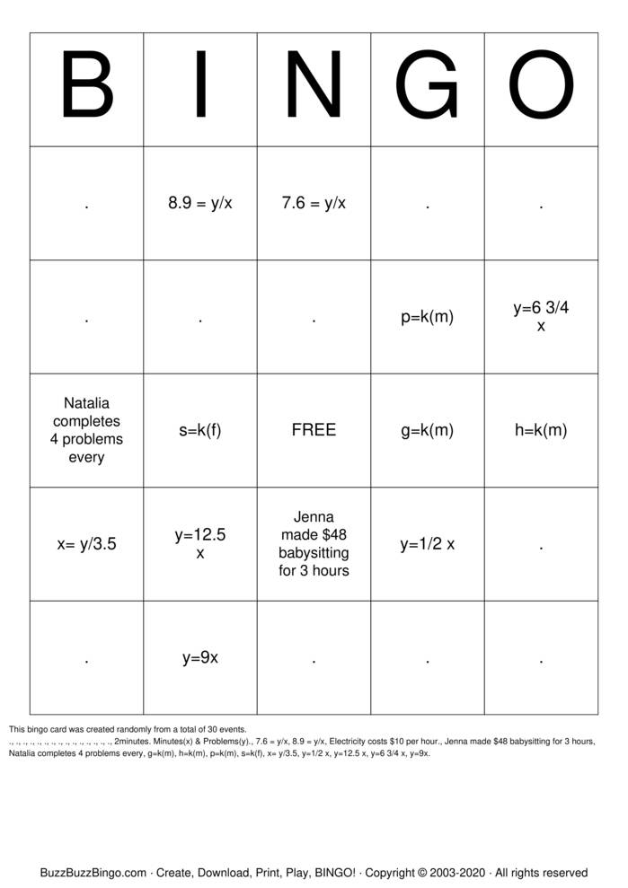 7th Grade Math Bingo Cards to Download, Print and Customize!