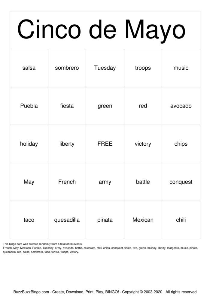 Cinco de Mayo Bingo Cards to Download, Print and Customize!