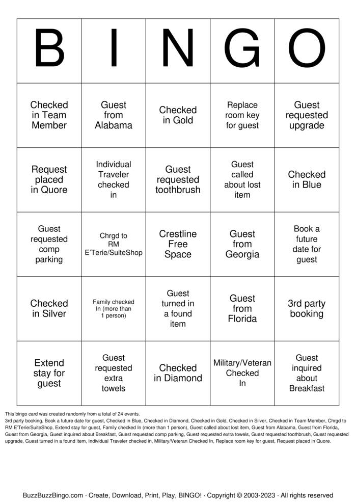 Front Desk BINGO! Bingo Cards to Download, Print and Customize!