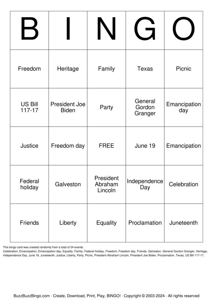 Juneteenth Bingo Cards to Download, Print and Customize!