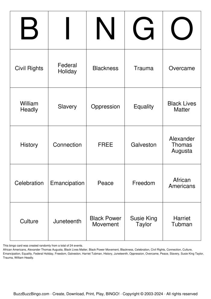 Juneteenth Bingo Cards to Download, Print and Customize!