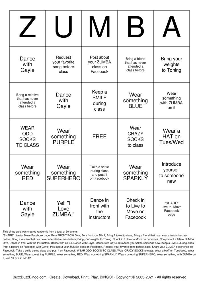 Live To Move Bingo Cards to Download, Print and Customize!
