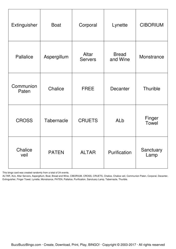 MASS Bingo Cards to Download, Print and Customize!