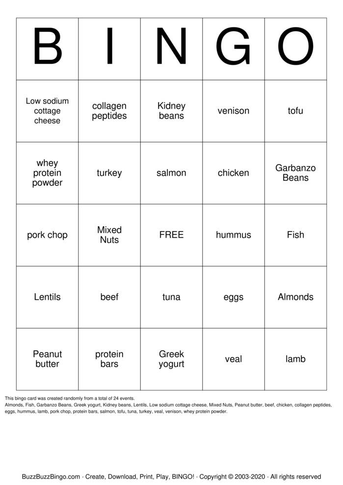 Protein Bingo Cards to Download, Print and Customize!