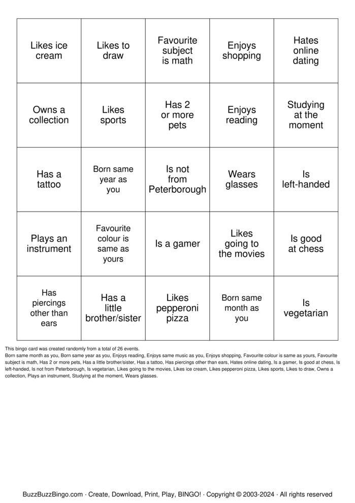 SPEED DATING HUMAN BINGO Bingo Cards to Download, Print and Customize!